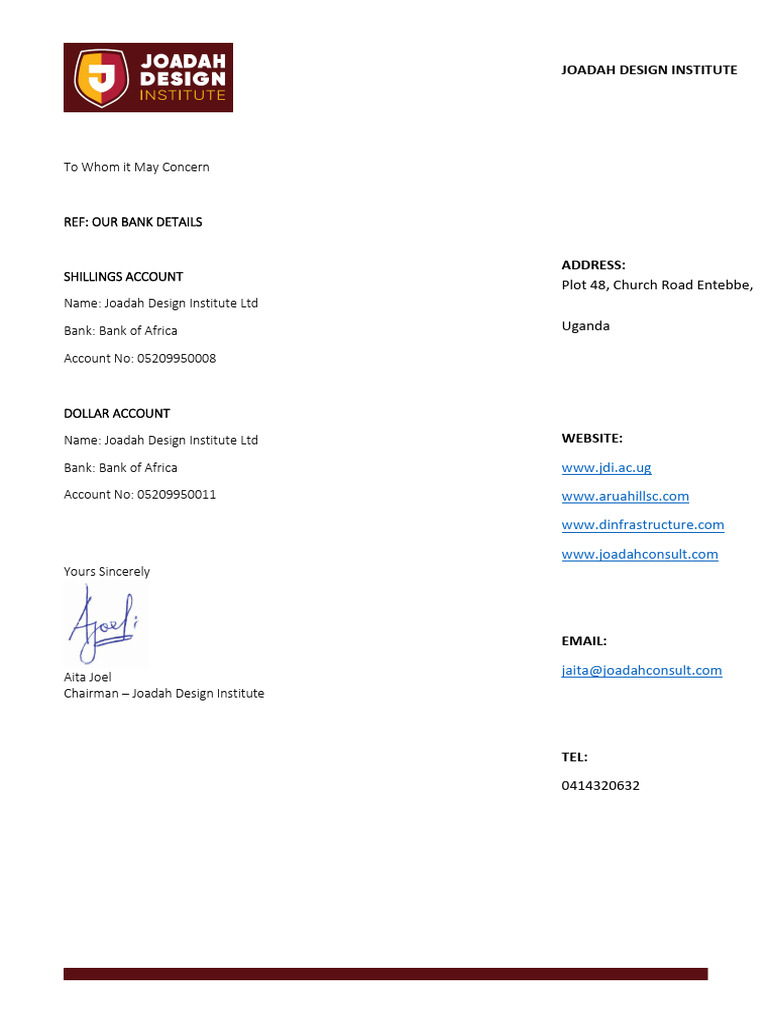 Jdi Bank Account Details | PDF