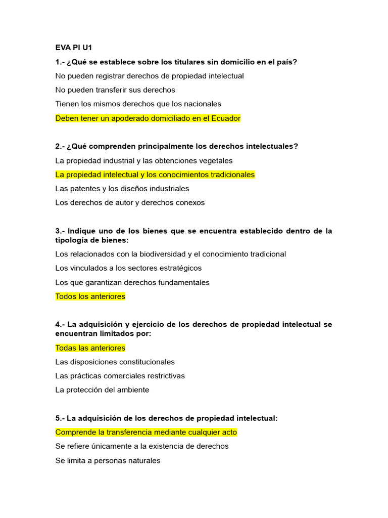 EVA PI U1 y U2 | PDF | Propiedad | Propiedad intelectual