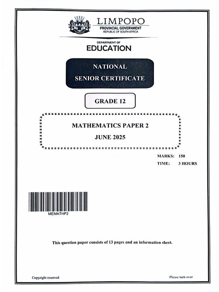 June 2025 Maths P2 Limpopo | PDF