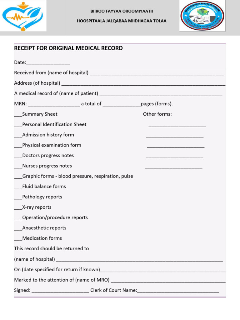 Receipt For Original Medical Record | PDF