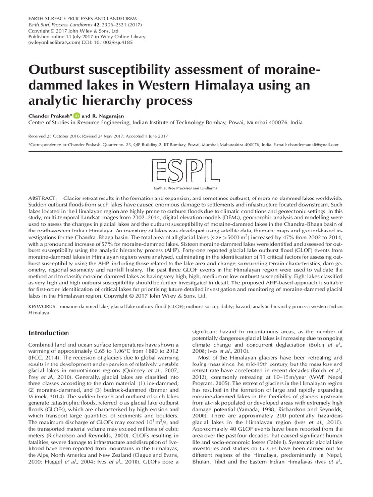 Earth Surf Processes Landf - 2017 - Prakash - Outburst Susceptibility ...