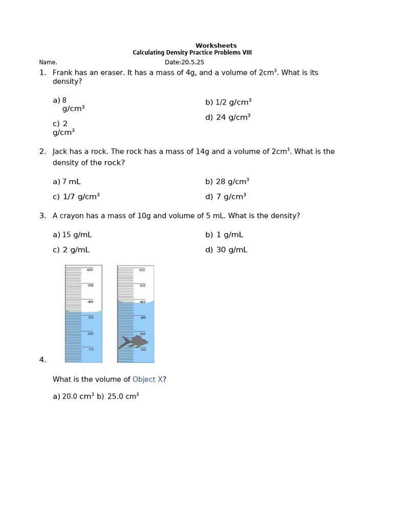 Calculating Density Practice Problems - Quizizz | PDF | Volume | Density