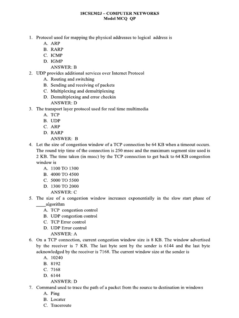 cn unit 1 mcqs | PDF
