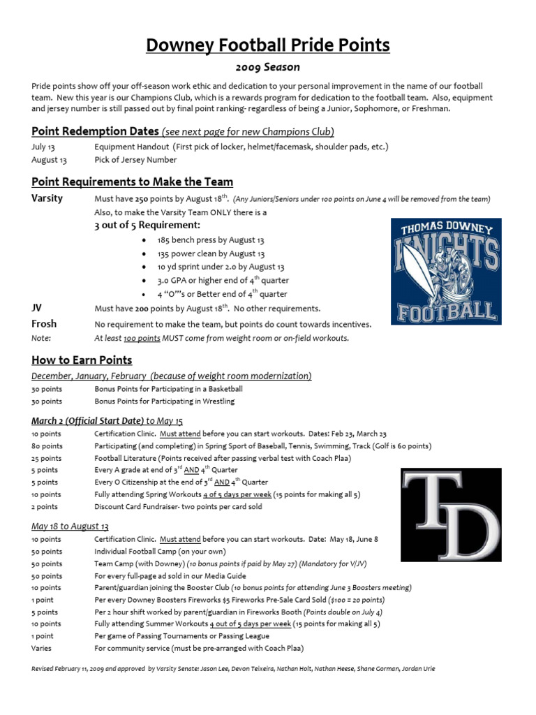 Downey Football 2009 Pride Points Guide | PDF | Sports