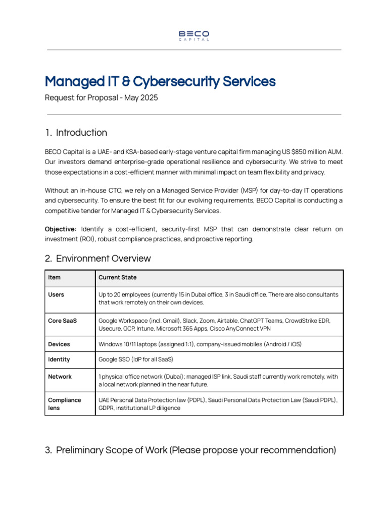 BECO - MSP - Request For Proposal | PDF | Computer Security | Security