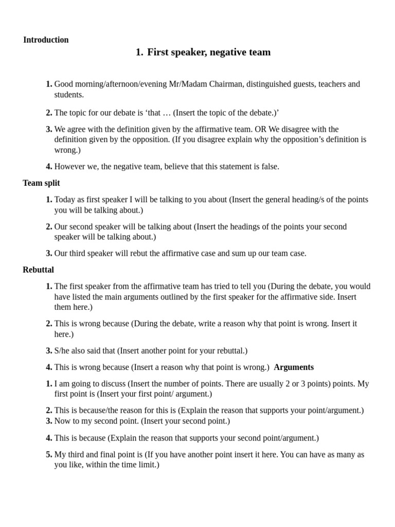 Debate Template - Negative Team | PDF | Argument