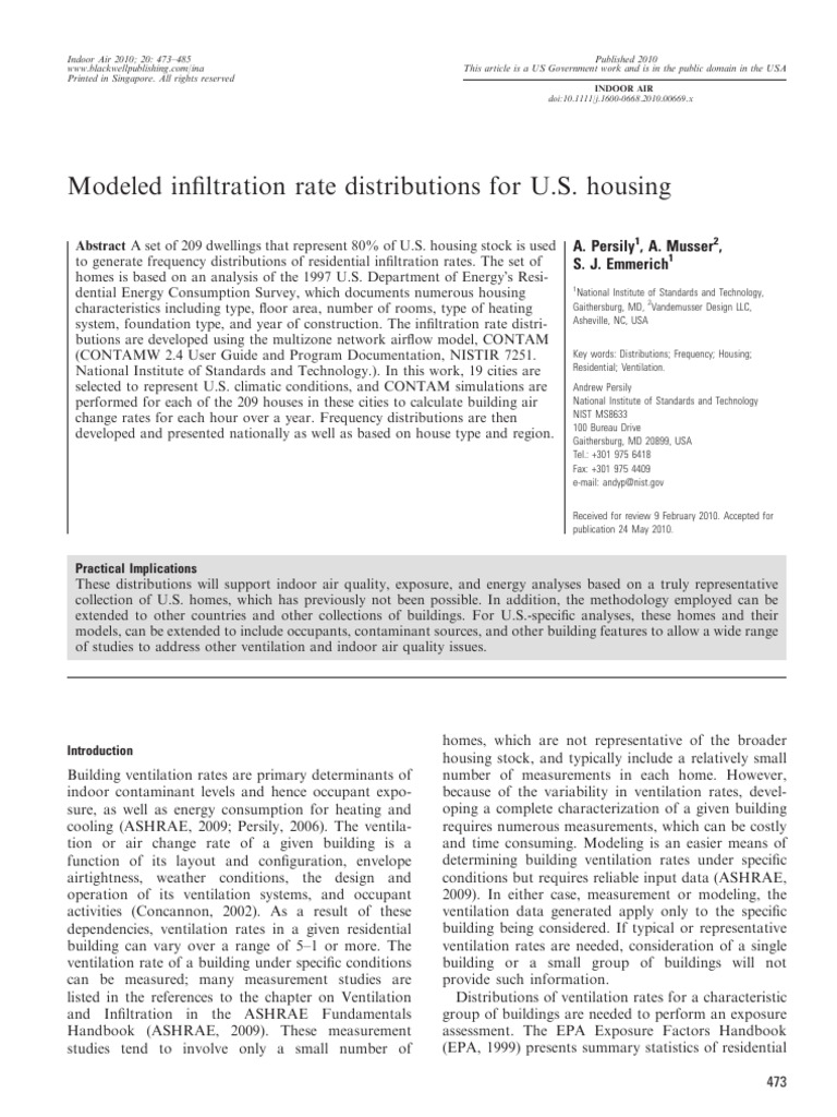 U.S. Residential Infiltration Rate Models | PDF | Ventilation ...