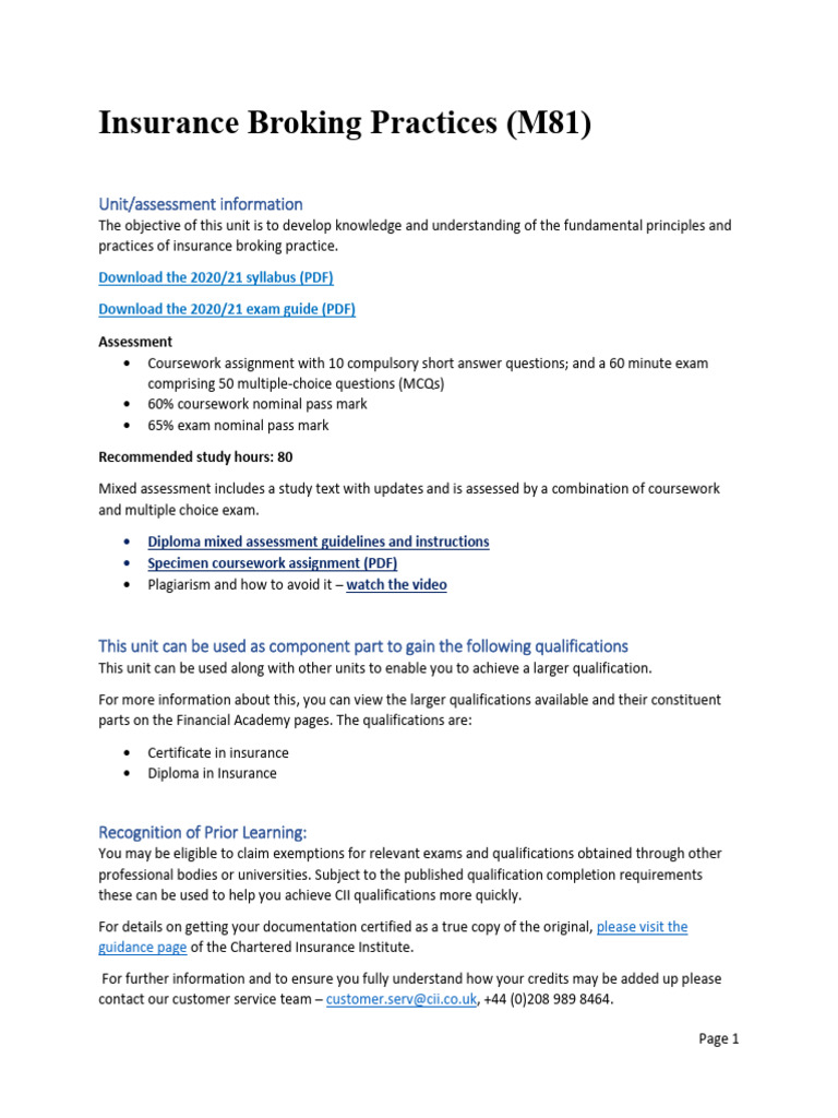 M81 Insurance Broking Exam Guide | PDF | Multiple Choice
