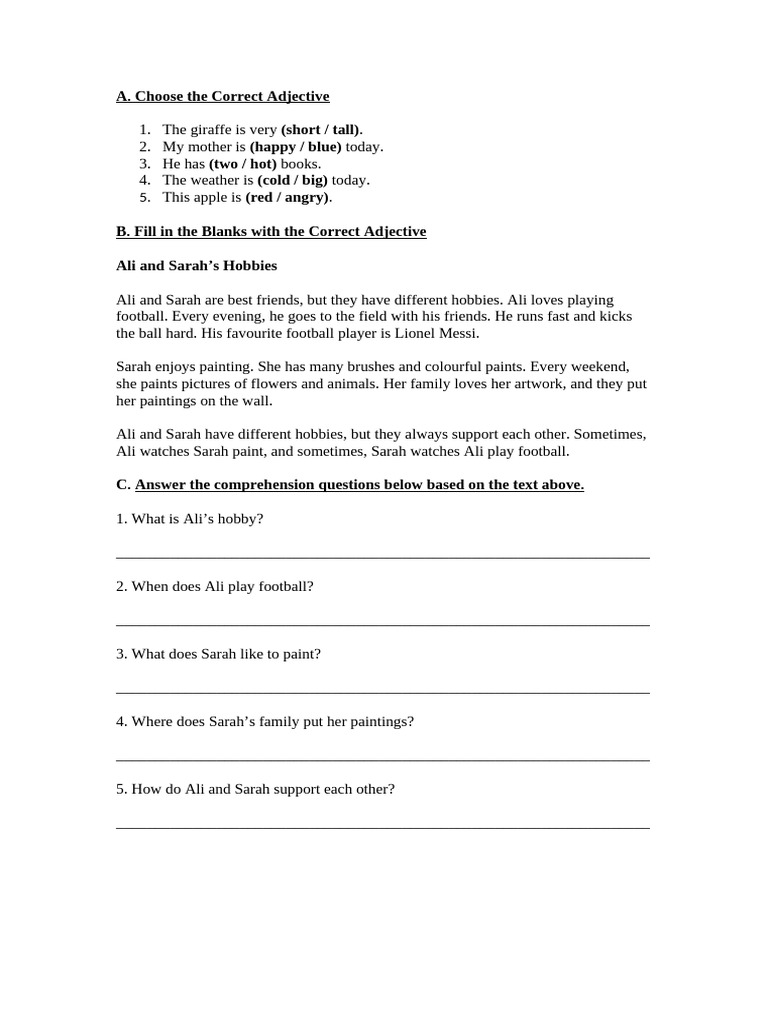 Fill in the Adjective Blanks | PDF