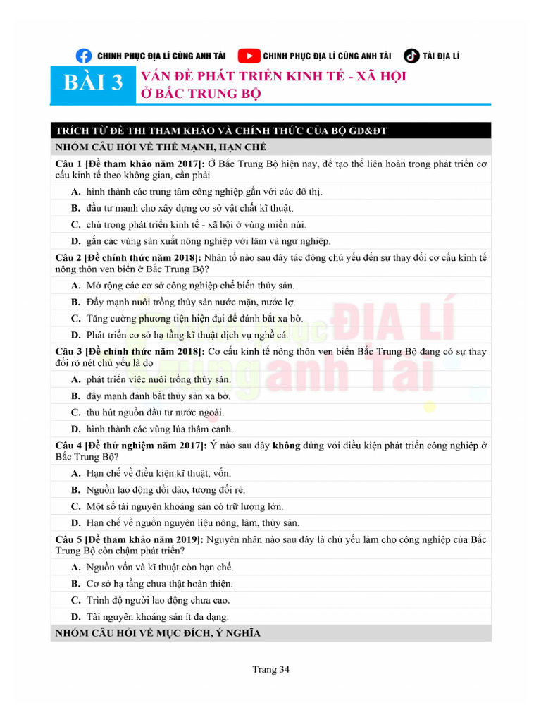 Truong Hieu Tai - Cong Pha Cau Hoi Trac Nghiem Van Dung Dia Li Kinh Te Vung Viet Nam - 2023 ...