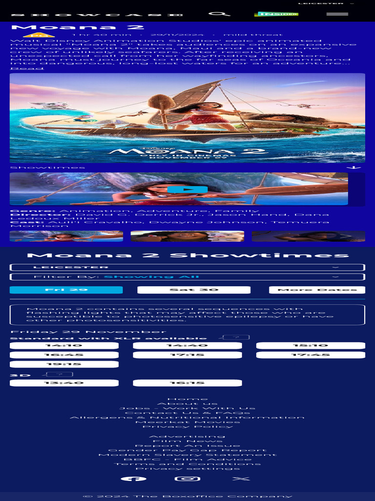 Moana 2 Showtimes & Tickets - Showcase Cinemas - UK 2 | PDF