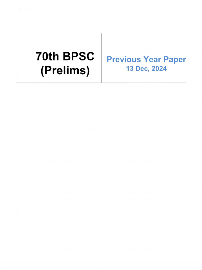 70th BPSC Prelims Exam Official Paper (Held On - 13 Dec, 2024) - Compressed-Processed | PDF