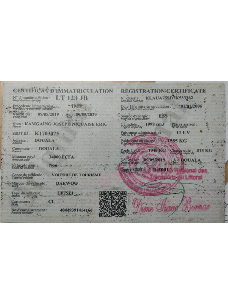 Carte Grise Daewoo | PDF