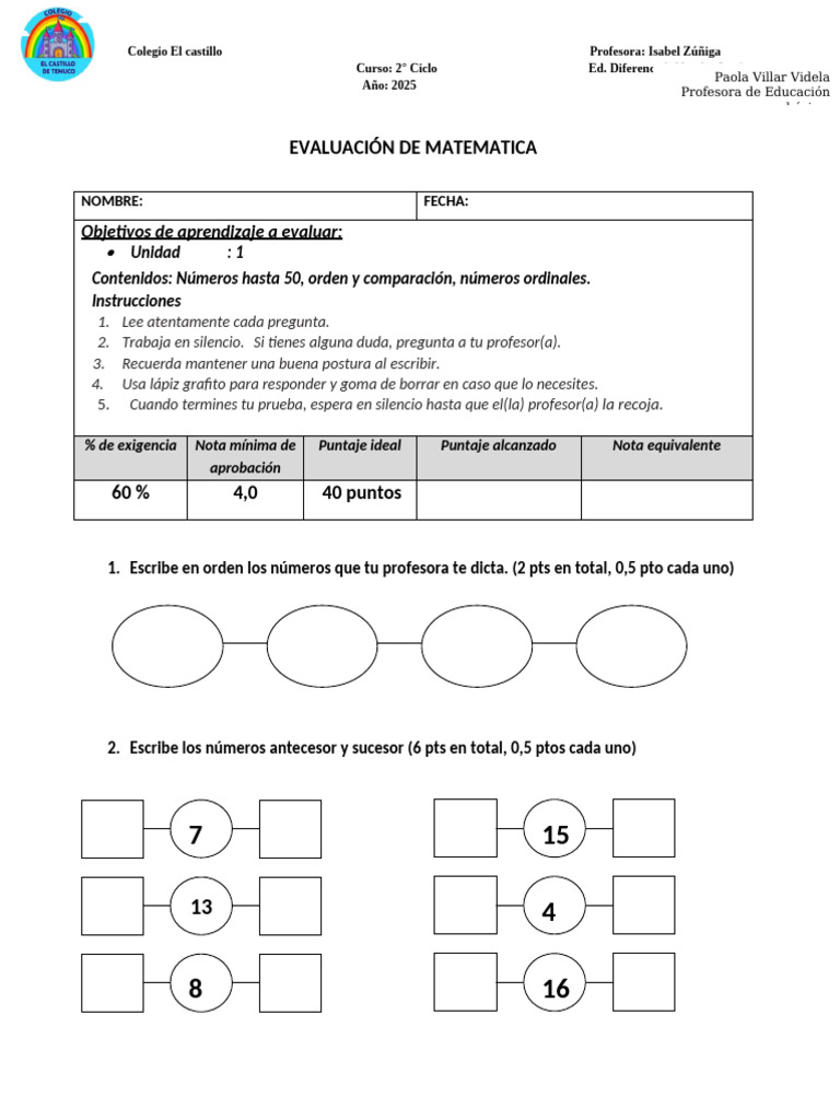 Prueba Matematicas 1 | PDF