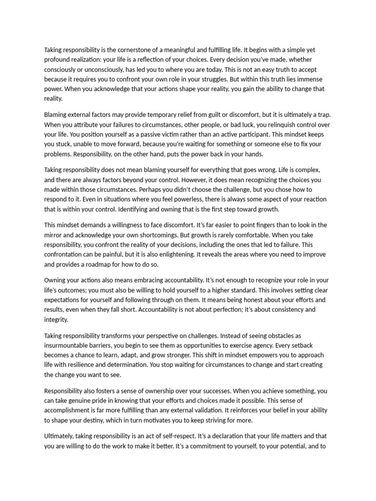 The Power of Taking Responsibility | PDF | Disciplines | Goal