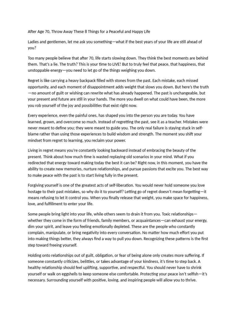 Letting Go for a Joyful Life After 70 | PDF | Forgiveness | Psychology