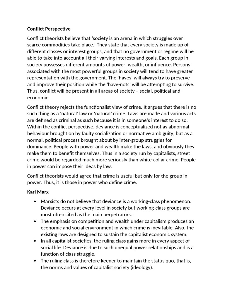 Conflict Perspective on Deviance and Crime | PDF | Deviance (Sociology ...