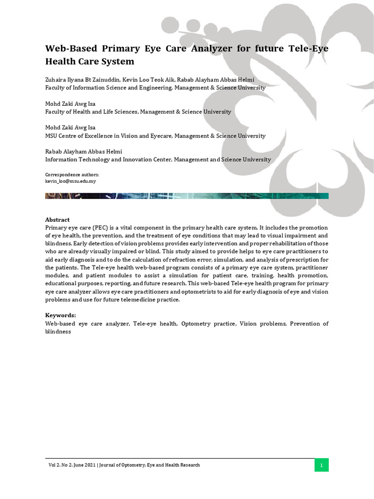 Web-Based Primary Eye Care Analyzer For Future Tele-Eye Health Care ...
