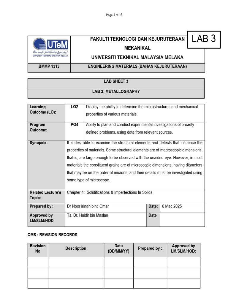 Lab 3 - Metallography 2025 | PDF | Abrasive | Crystallite