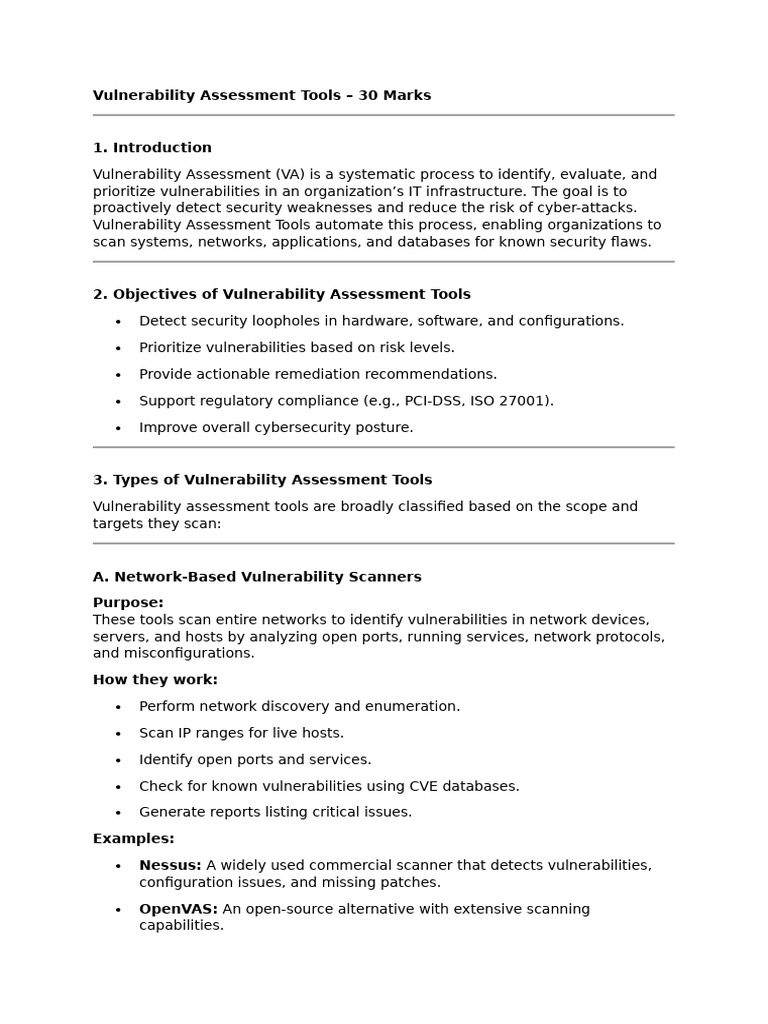 Vulnerability Assessment Tools | PDF | Security | Computer Security