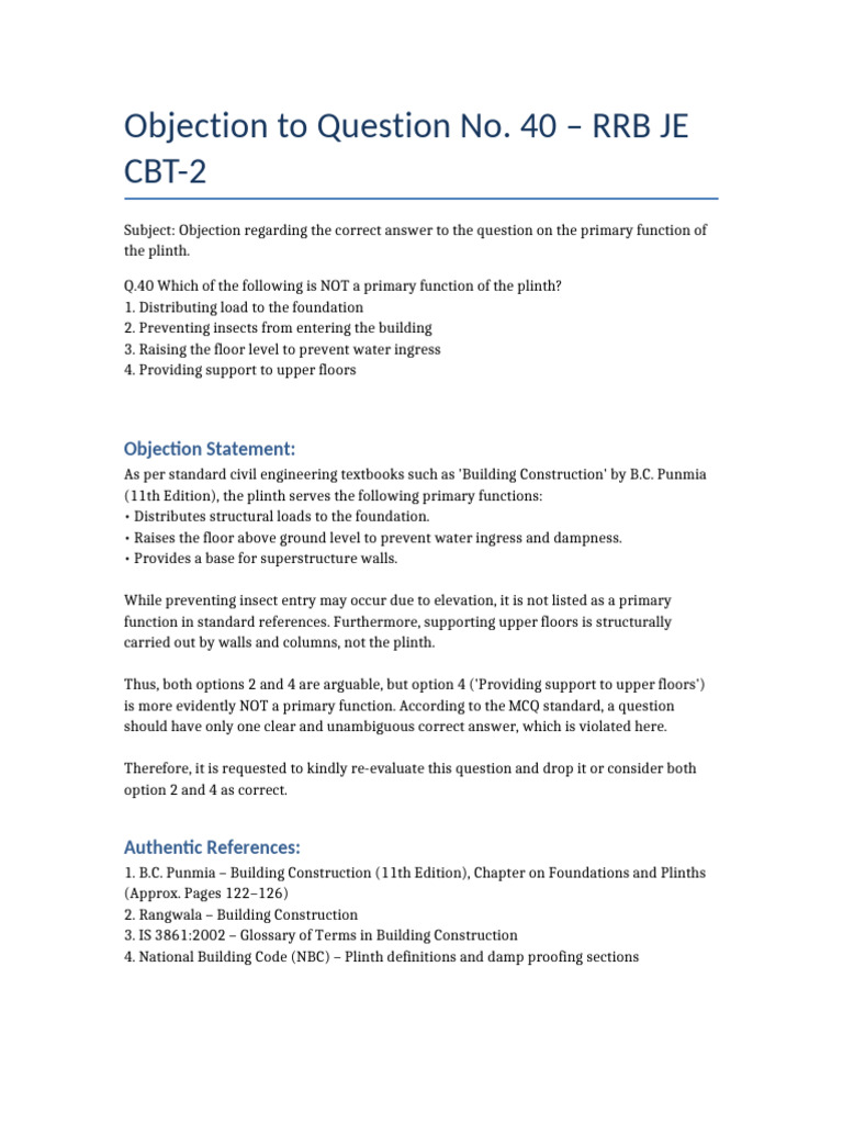Objection To Q40 Plinth Function RRB | PDF