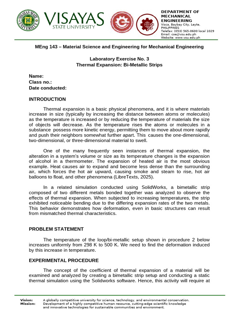 Lab Exercise No 3 - Thermal Expansion | PDF | Strength Of Materials | Deformation (Engineering)