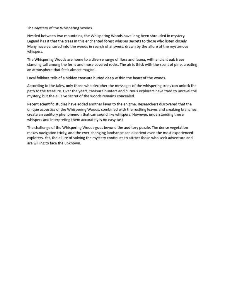 The Mystery of The Whispering Woods | PDF