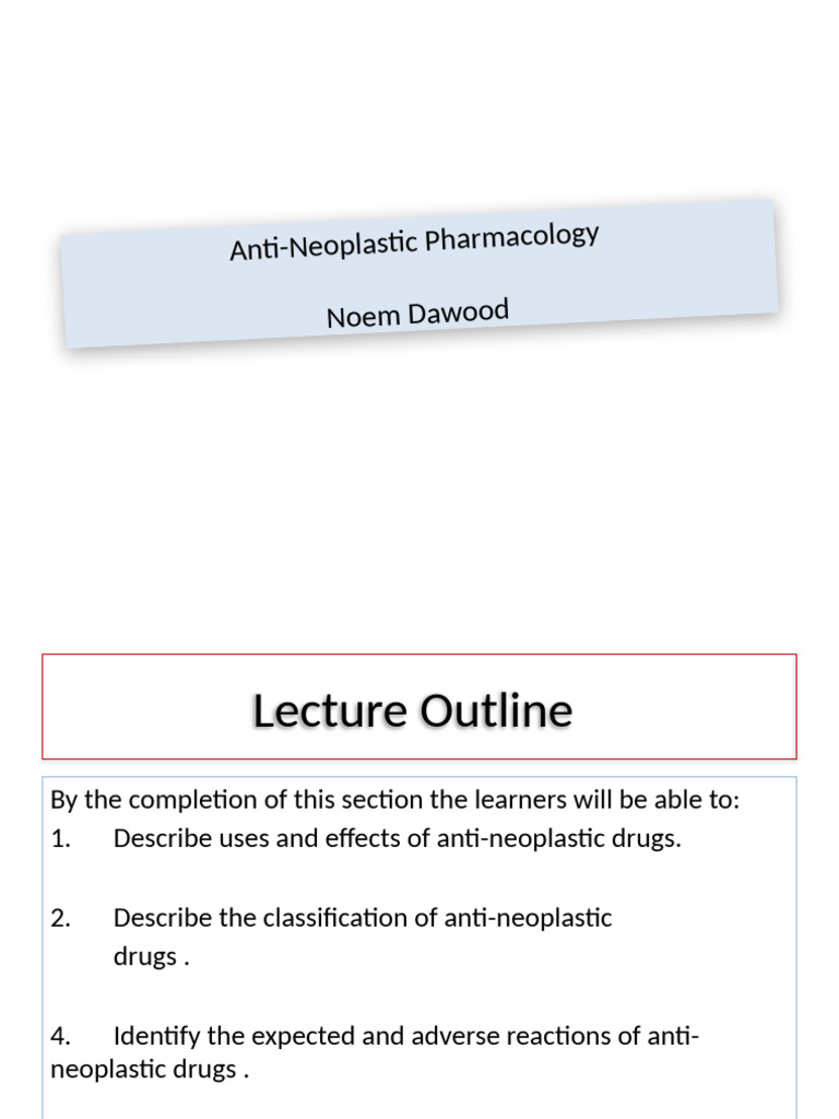 Anti-Neoplastic Pharmacology - 2024 | PDF | Cancer | Neoplasms