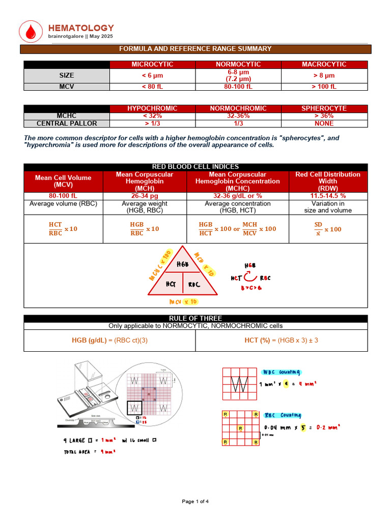 Hematology Formulas and Reference Ranges | PDF | Blood | Vertebrates