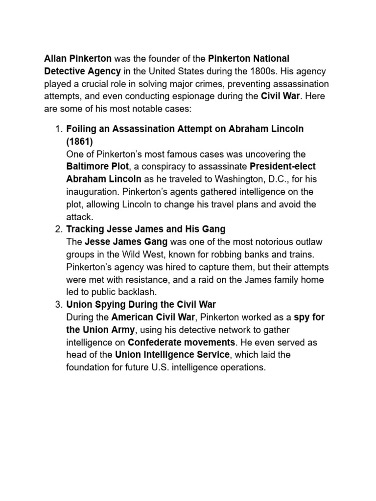 Allan Pinkerton: Pioneer of Detection | PDF