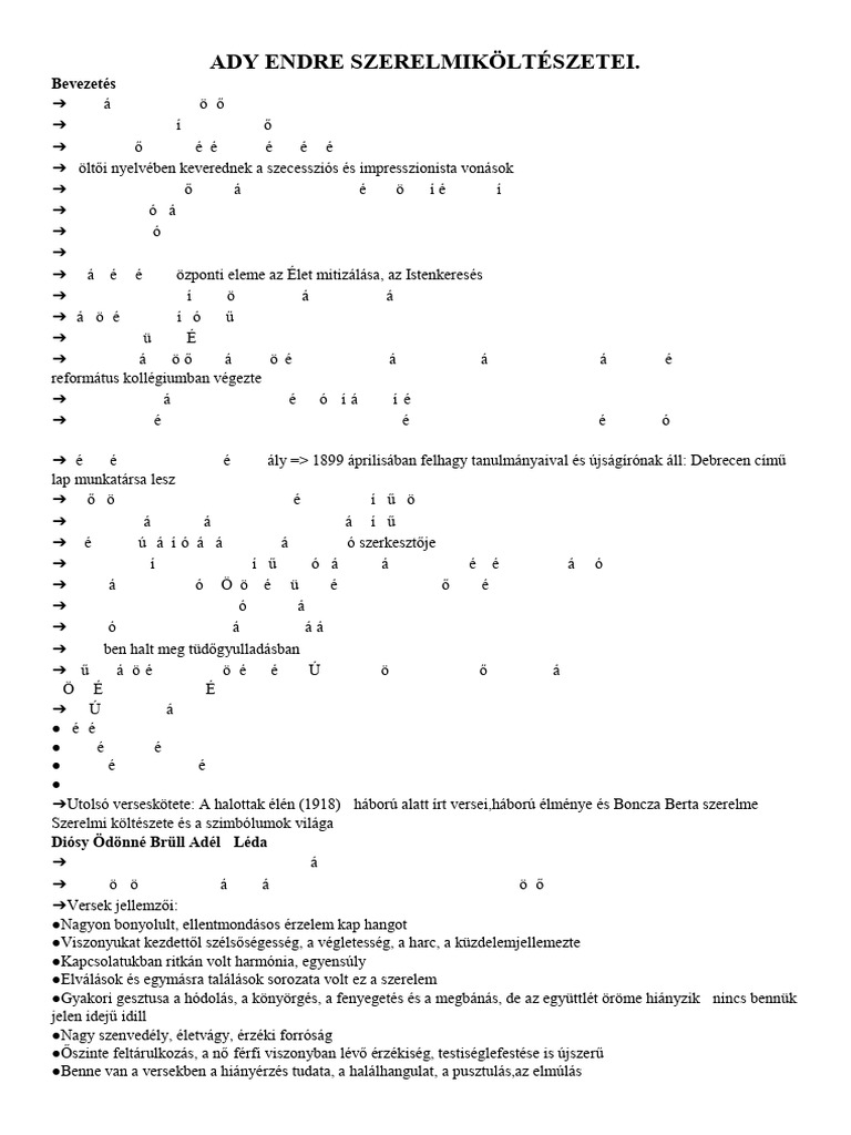 Ady Endre Szerelmiköltészetei | PDF