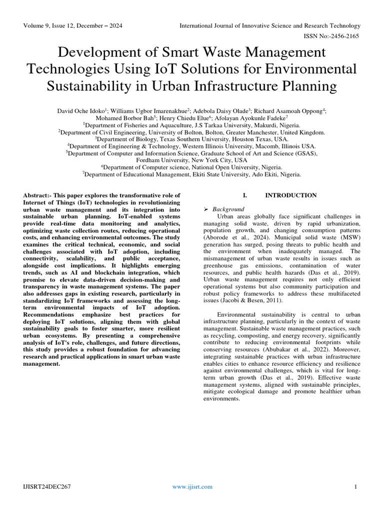 Development of Smart Waste Management Te | PDF | Internet Of Things ...