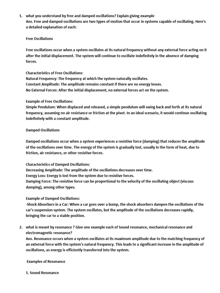 What You Understand by Free and Damped Oscillations | PDF | Resonance ...