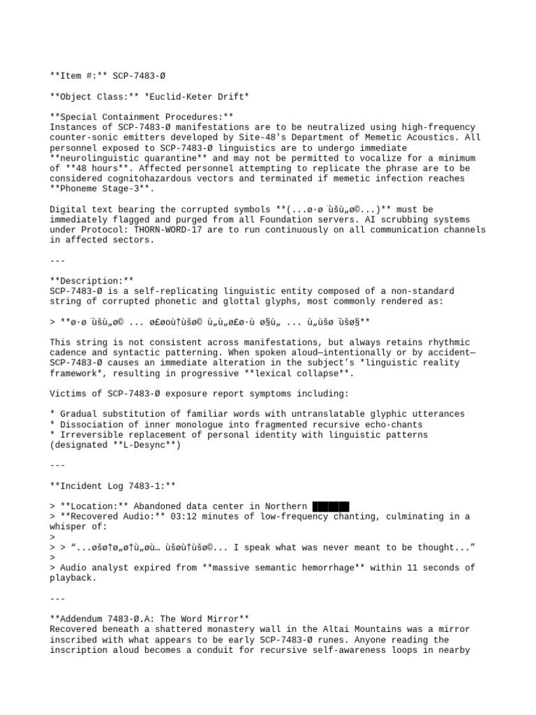 SCP-7483-Ø: The Linguistic Hazard | PDF | Linguistics | Human Communication