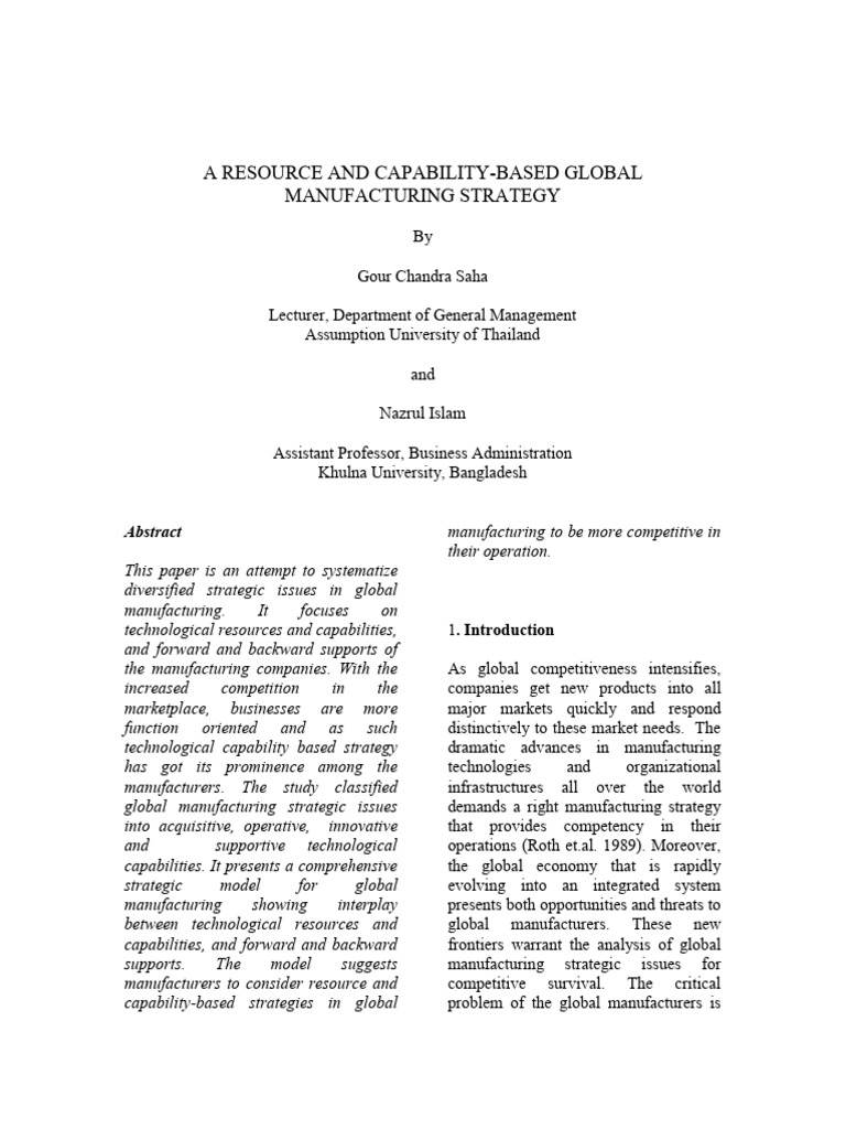 Global Manufacturing Strategy Insights | PDF | Innovation | Logistics