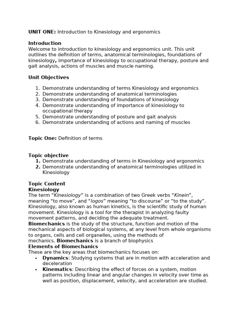 Kinesiology Unit One Notes | PDF | Muscle Contraction | Anatomical ...
