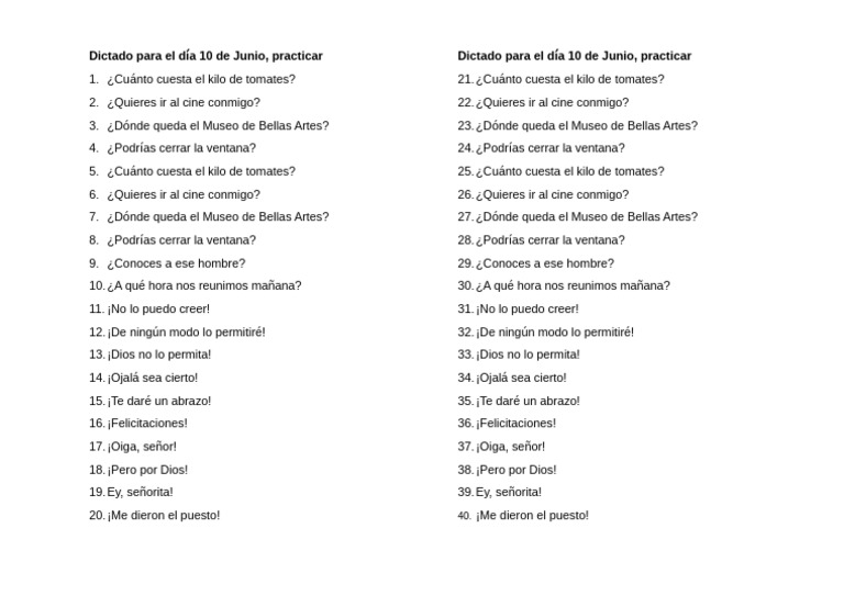 Dictado para El Día 10 de Junio | PDF