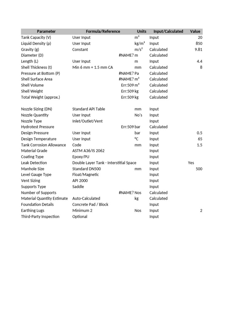 Comprehensive Tank Design Calculator | PDF | Pressure | Applied And ...