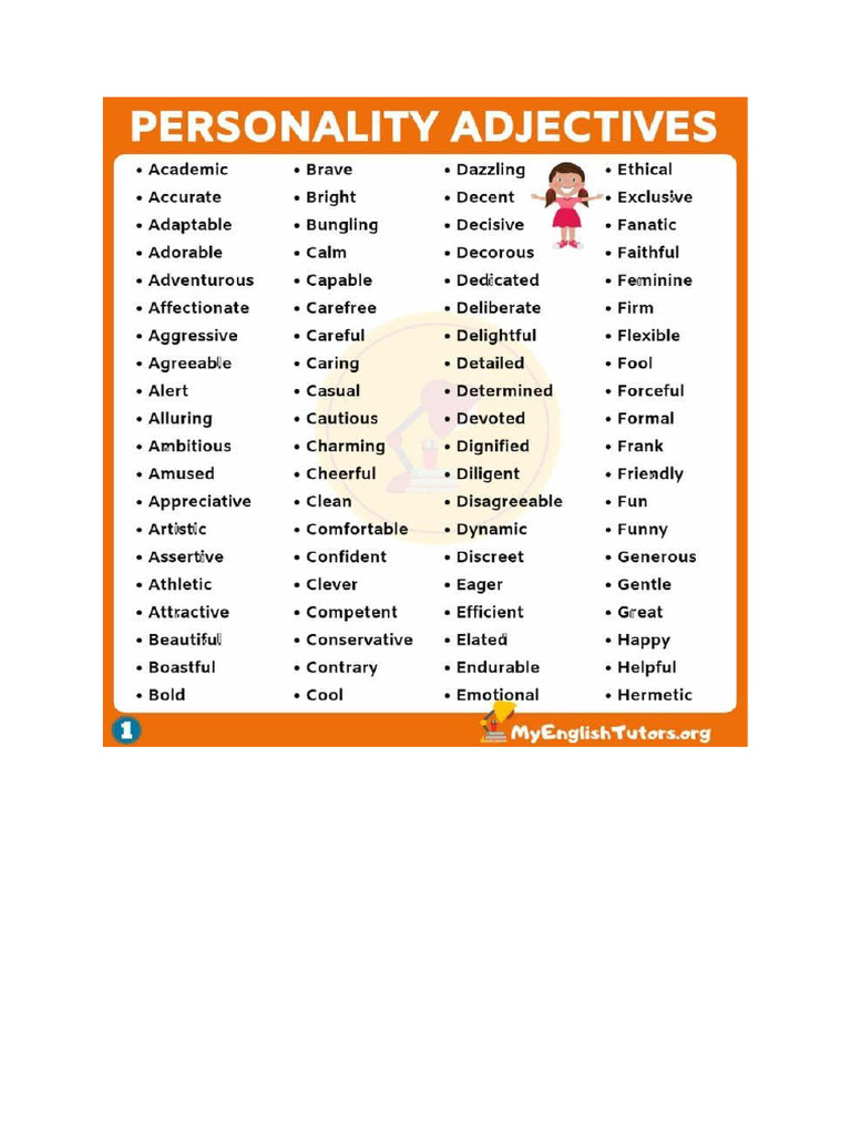 Personality Adjectives - Slide | PDF
