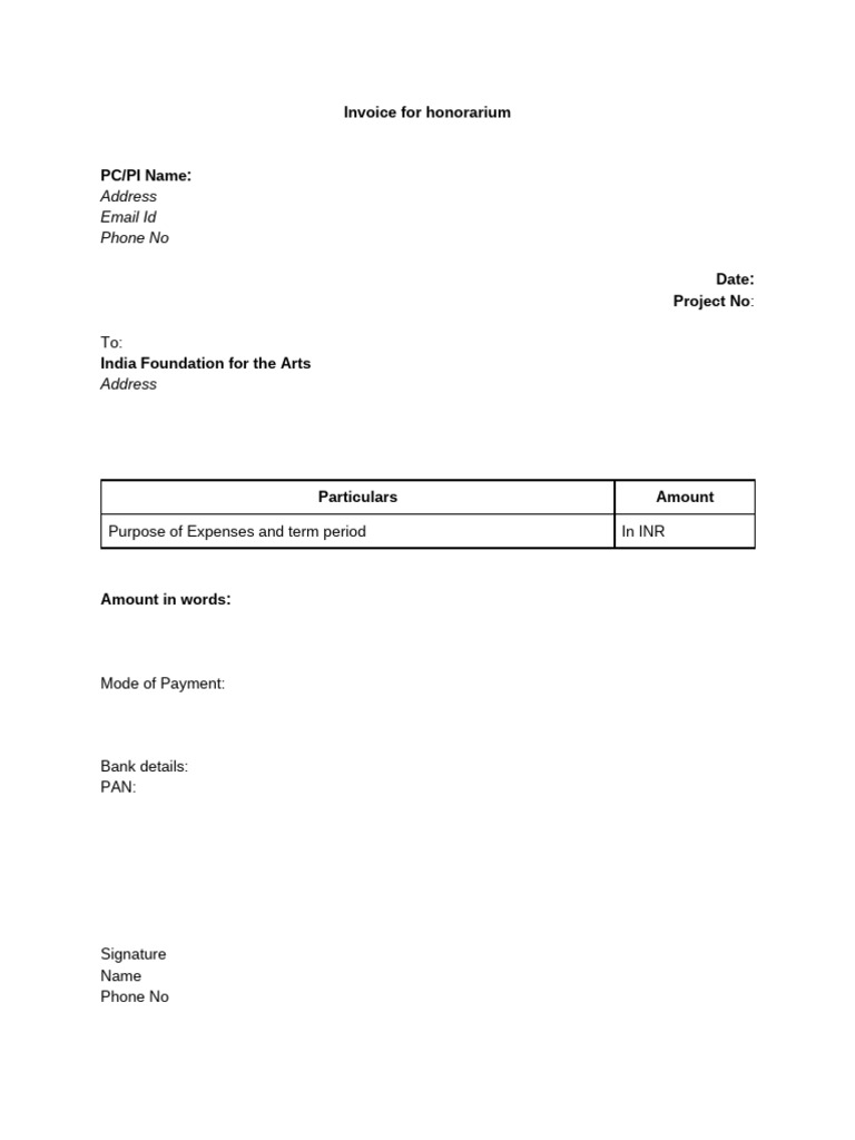 Honorarium Invoice Template | PDF