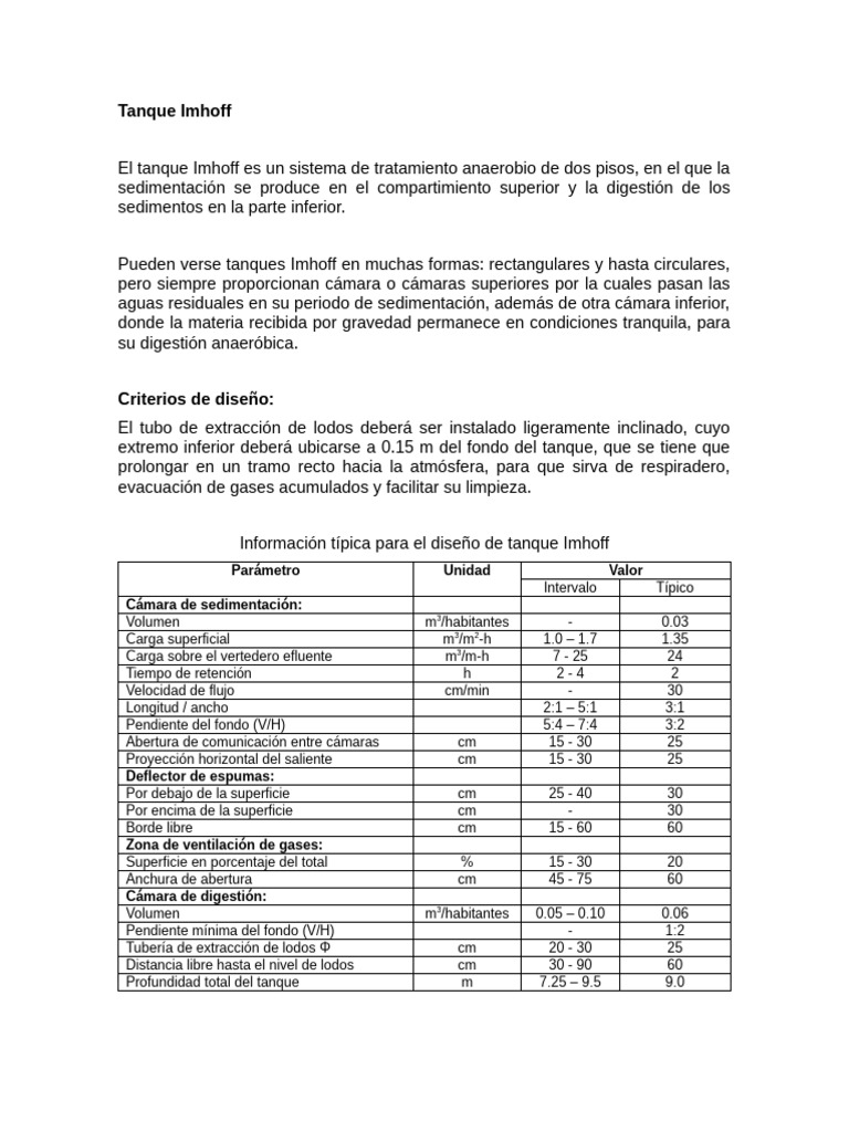 Tanque Imhoff | PDF | Digestión anaeróbica | Saneamiento