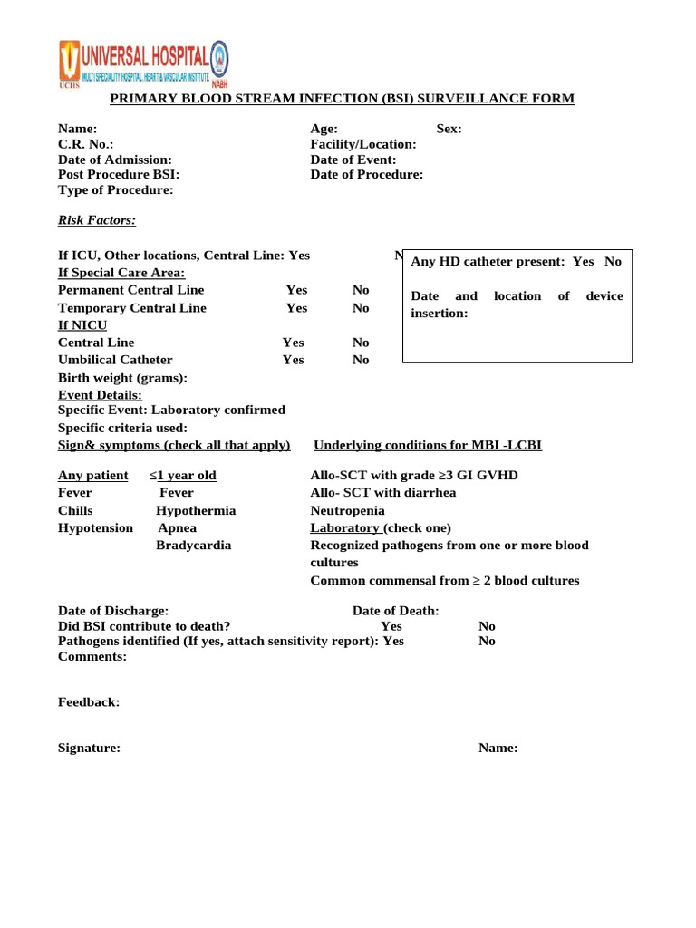 Clabsi Surveillance Form | PDF
