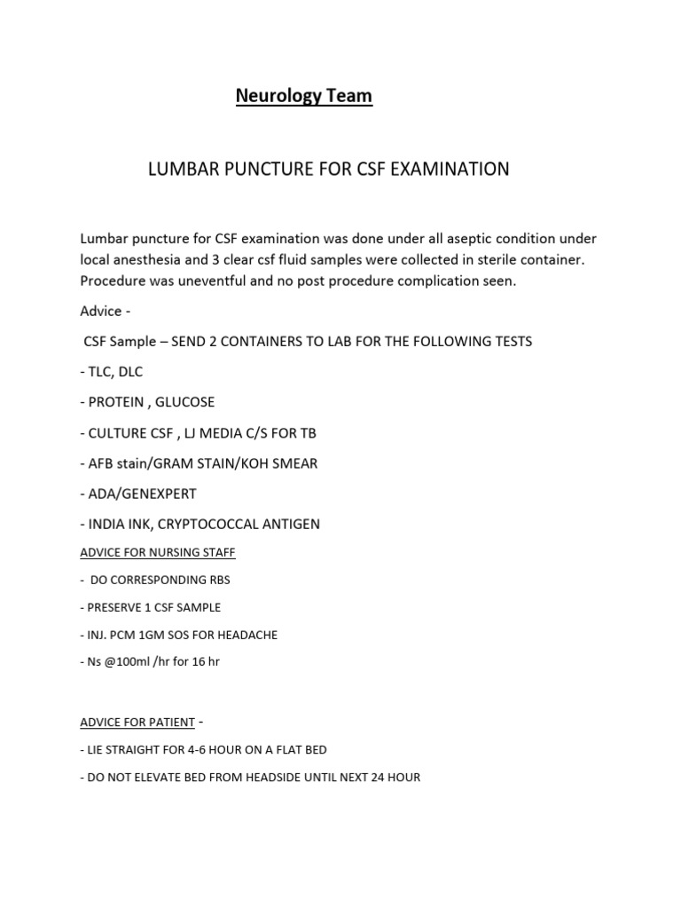 Lumbar Puncture | PDF