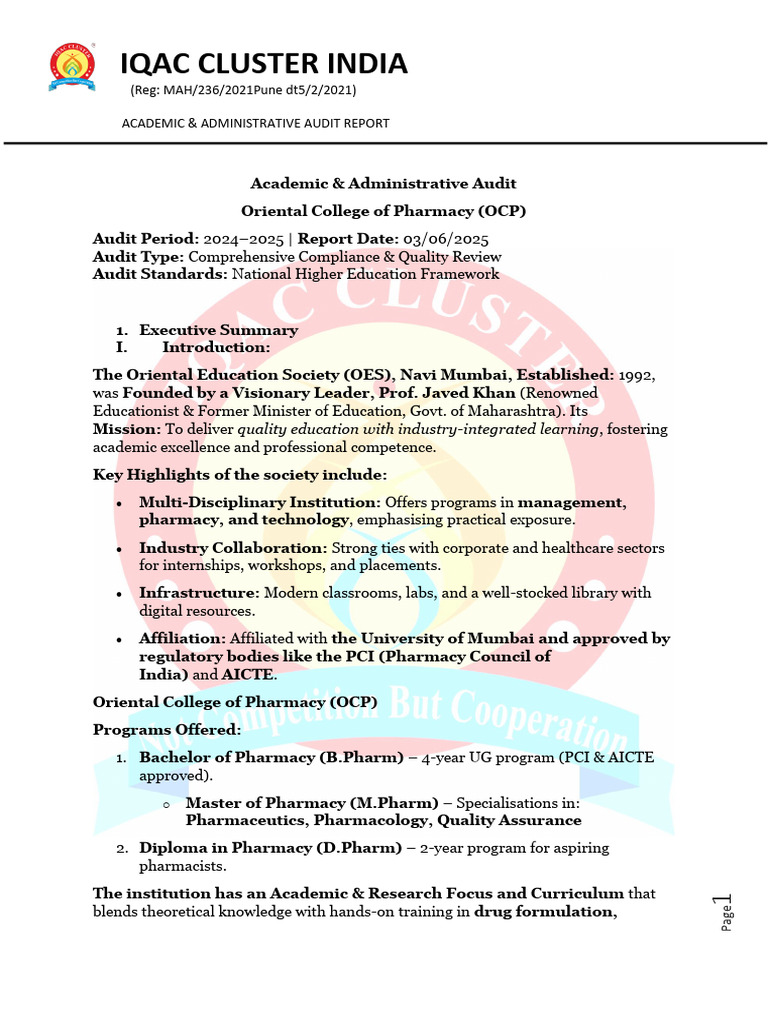 Cluster Academic & Administrative Report Format. | PDF | Pharmacy ...