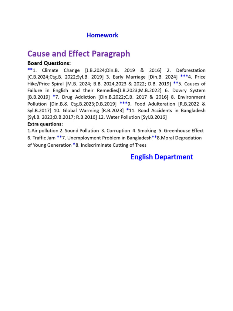 Cause and Effect Paragraph | PDF