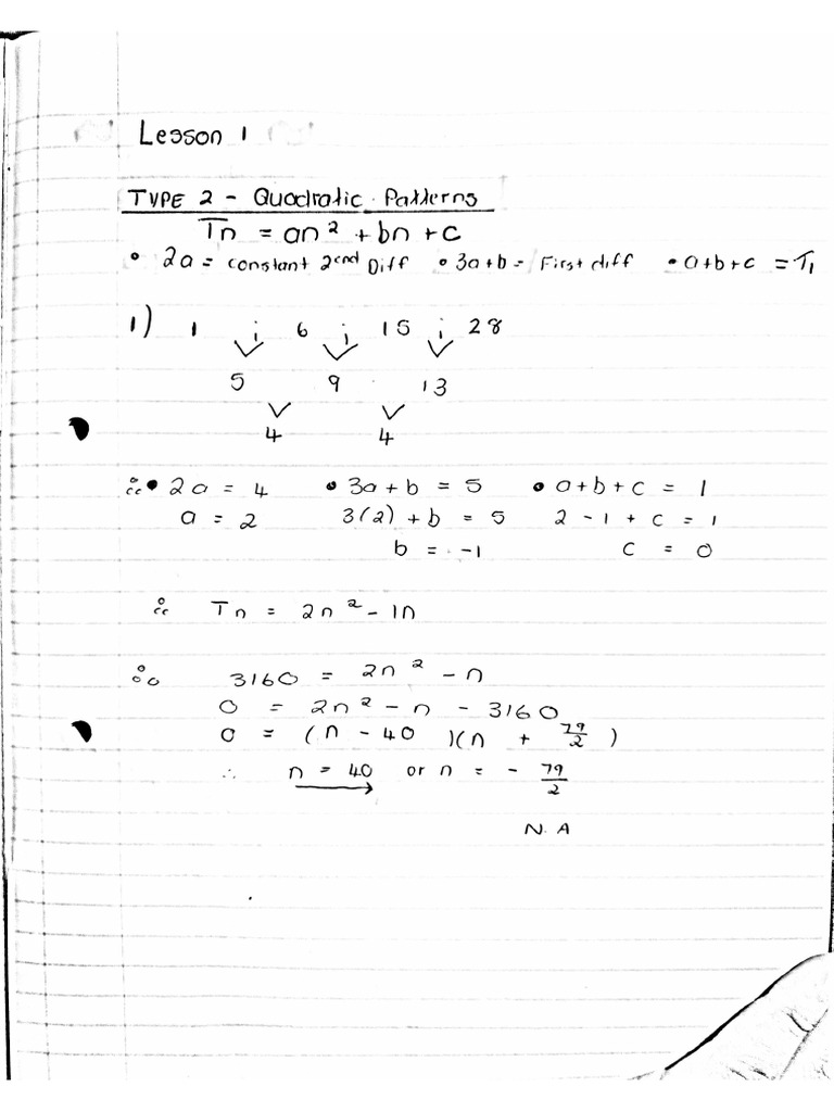 Lesson 1 - Type 2 - Quadratiin Patterns | PDF