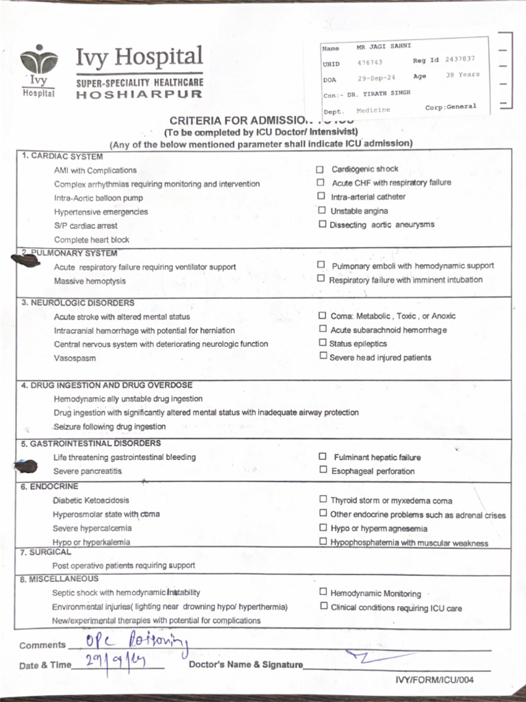 Discharge Criteria From Micu 2 | PDF