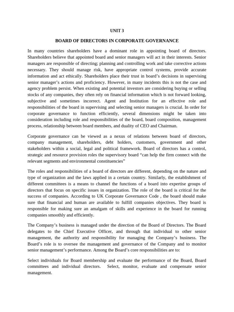 Corporate Governance Notes-Unit 3,4,5 | PDF | Board Of Directors ...