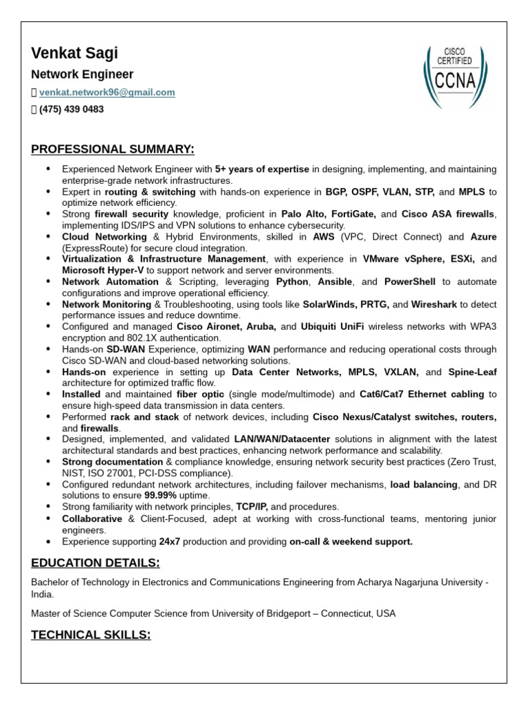 Venkat - Network Engineer Resume | PDF | Computer Network | Firewall ...