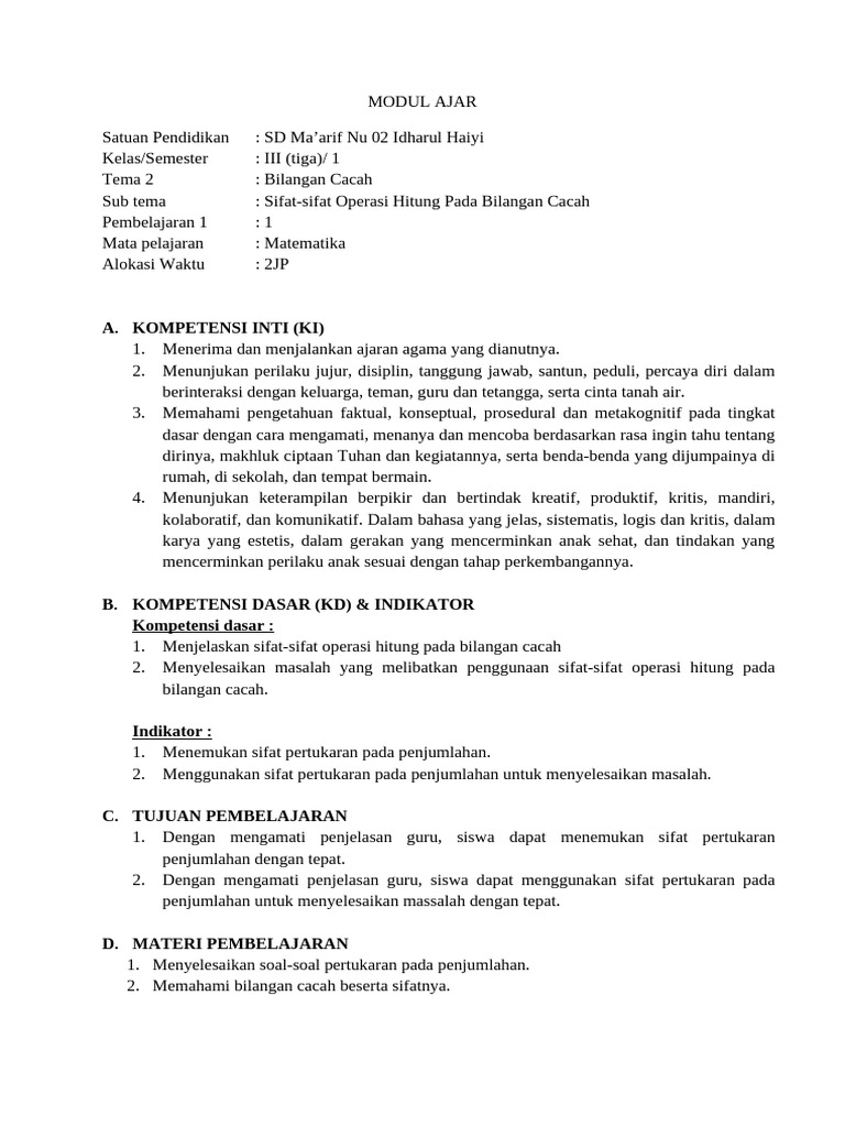 MODUL AJAR KLS 3 Matematika | PDF